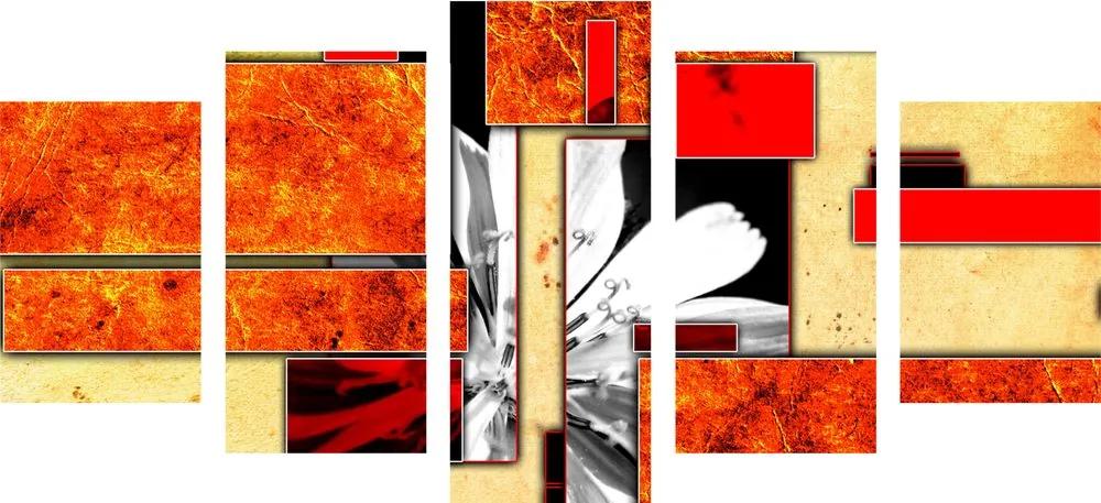 5-dílný obraz oranžová květinová abstrakce Varianta: 100x50