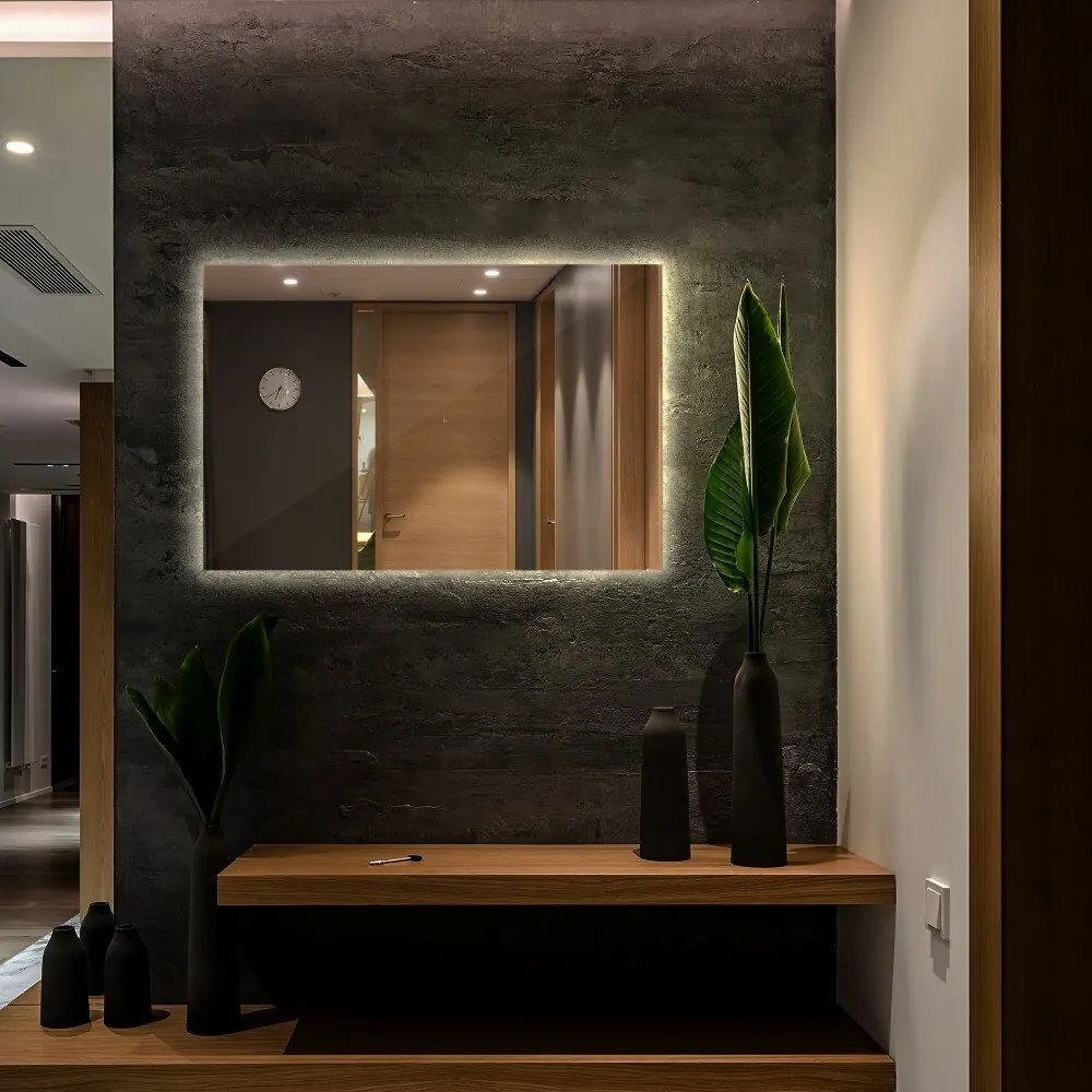 Obdélníkové designove zrcadlo do koupelny s led 100x70 cm