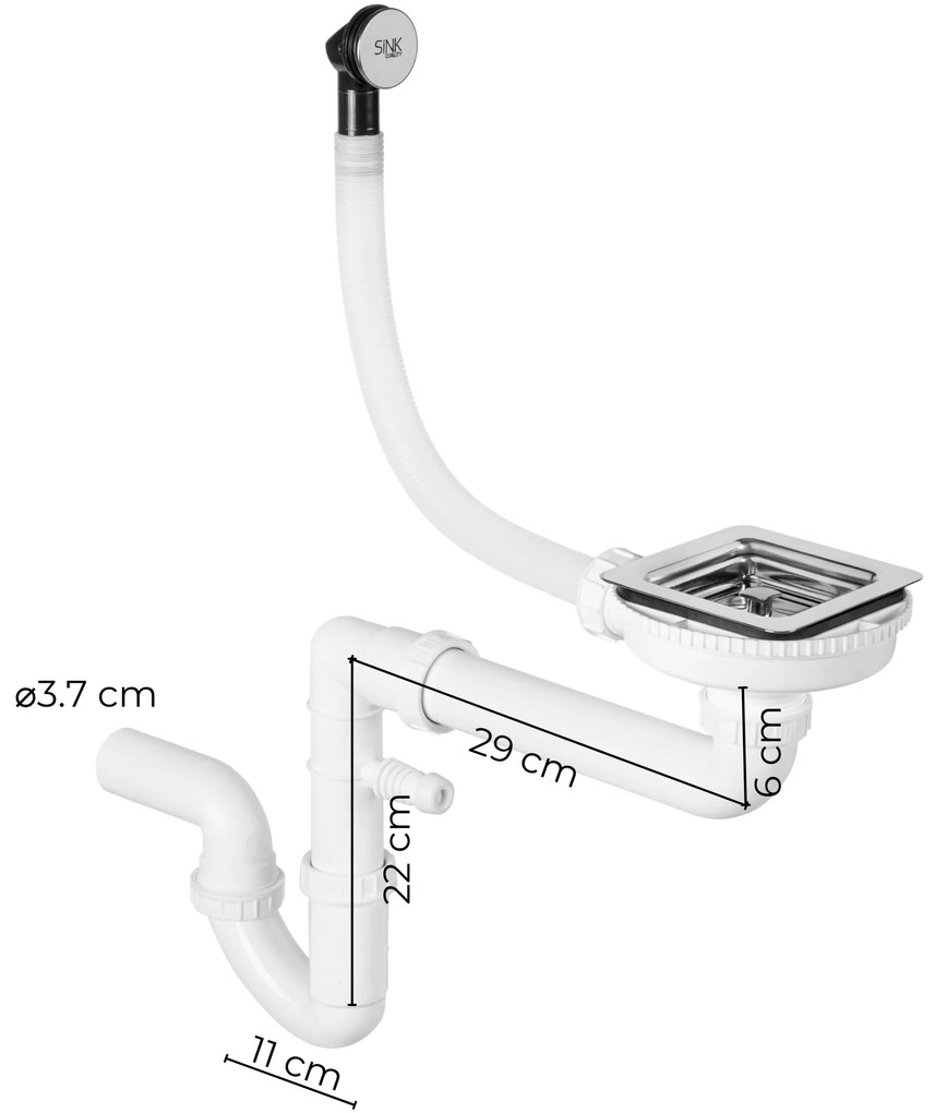Sink Quality Argon 50, kuchyňský granitový dřez 420x420x225 mm + chromový sifon, bílá, SKQ-ARG.W.1KBO.50.X