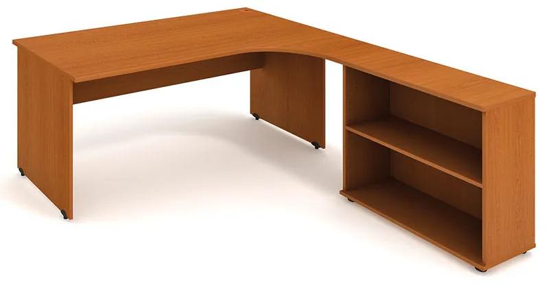 HOBIS Rohový kancelářský psací stůl UNI s policemi, 1800 x 2000 mm, levý, třešeň