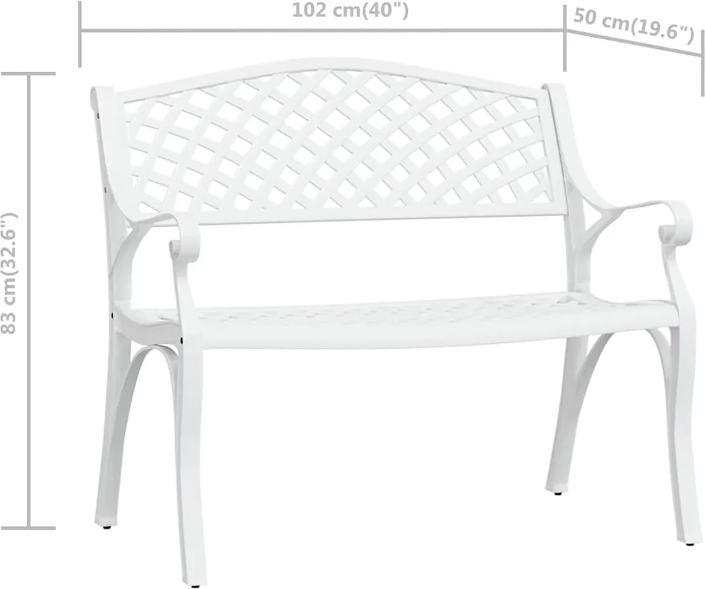 Zahradní lavice 102 cm litý hliník bílá 317746