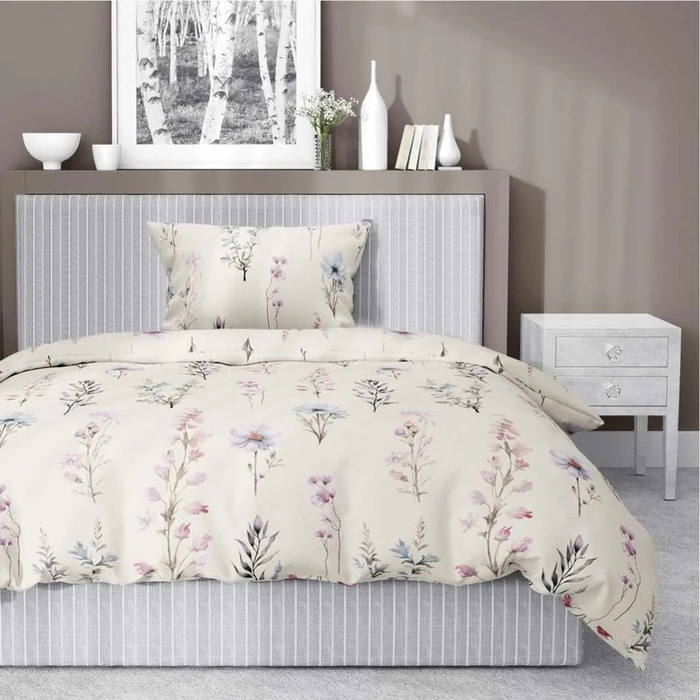 Detexpol Saténové povlečení 140x200 krémově růžové zelené květy 5091 A Home Satin 11
