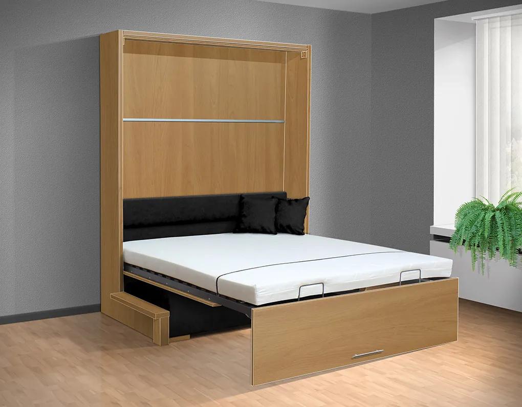 Výklopná postel s pohovkou VS 3058P, 200x160 cm barva lamina: olše, nosnost postele: standartní nosnost, barva pohovky: ALOVA 04 černá