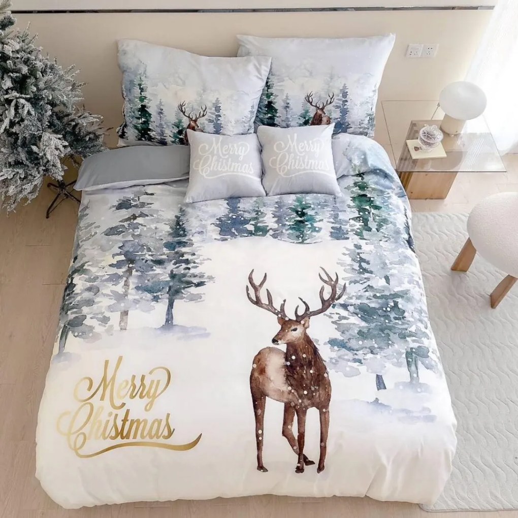 3 dílné povlečení Polycotton Vánoční Jelen 200x140cm+90x70cm TiaHome