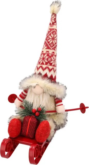 Vánoční dekorace skřítek na lyžích bílá / červená 41 cm
