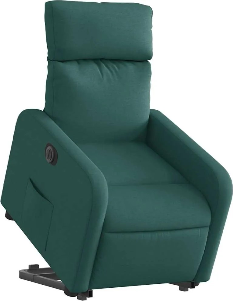 Elektrické zvedací polohovací křeslo tmavě zelené textil 3206723