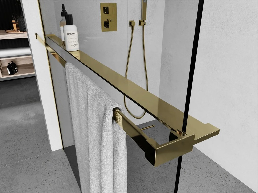 Mexen příslušenství, polička/držák na ručníky pro sprchovou zástěnu (max 140cm), zlatá, 800-02-50