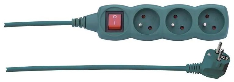 Prodlužovací kabel s vypínačem – 3 zásuvky, 3m, zelená