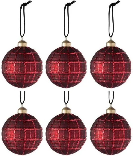 Sada 6 červených skleněných vánočních ozdob J-Line Xmas, ø 8 cm