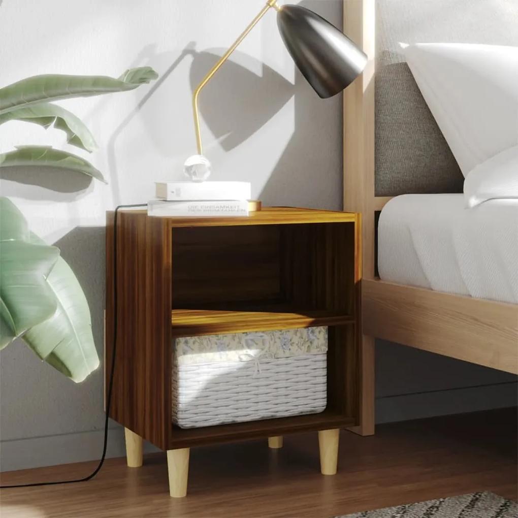 vidaXL Noční stolek s masivními dřevěnými nohami 40 x 30 x 50 cm [805779] Barva: bílá s vysokým leskem