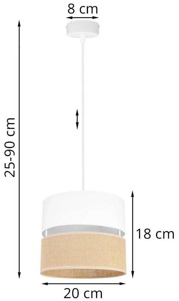 Závěsné svítidlo JUTA, 1x jutové/bílé textilní stínítko, W