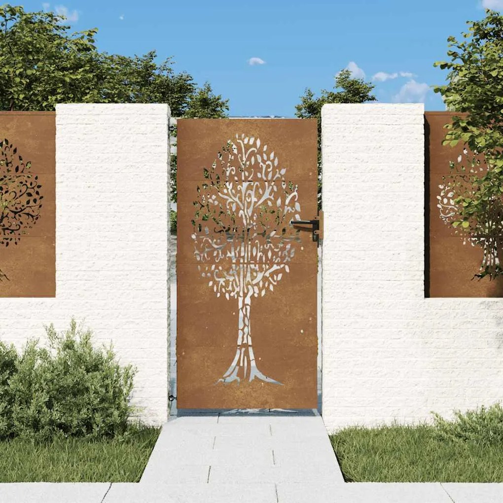 Zahradní branka 85 x 175 cm z cortenové oceli, design stromu 153212