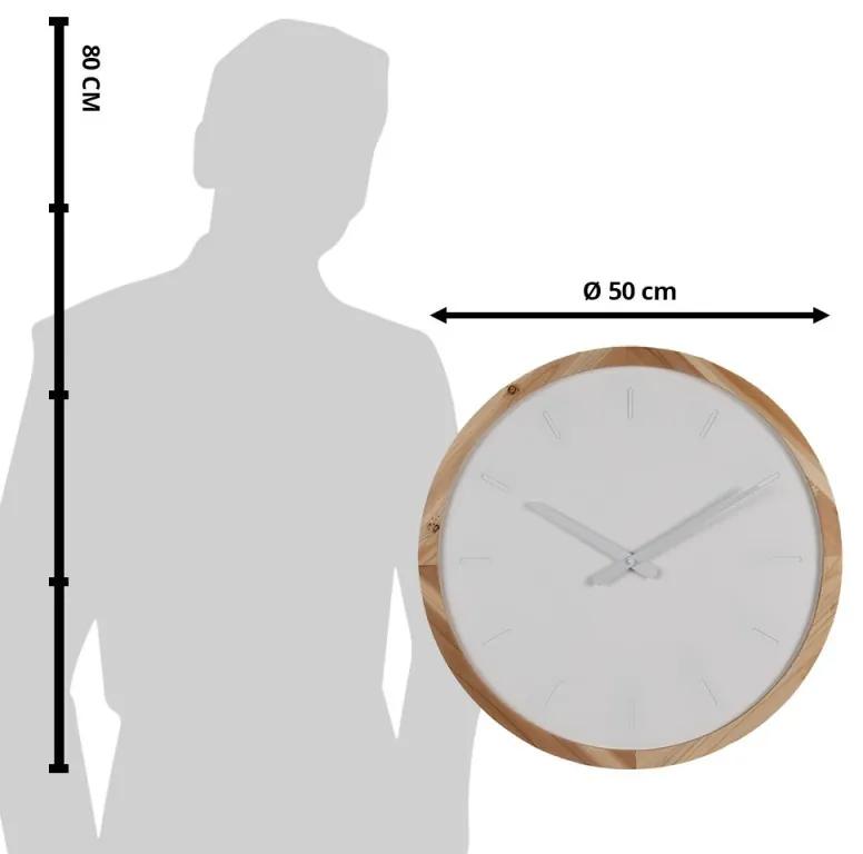 Bílo-hnědé dřevěné minimalistické nástěnné hodiny - Ø 50*4 cm / 1*AA