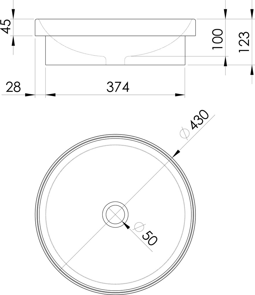 Sapho Sapho, Keramické umyvadlo, průměr 43cm, polozápustné, bílá, 3041