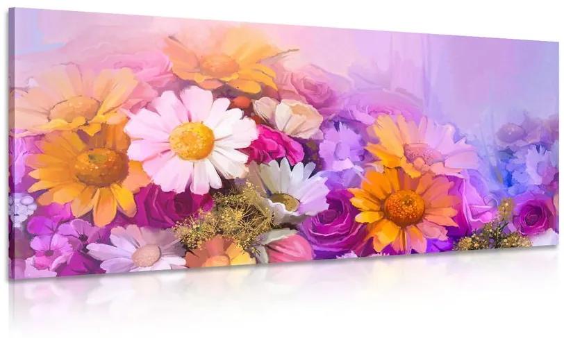 Obraz olejomalba barevných květů Varianta: 100x50
