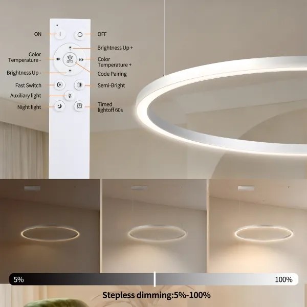 Brilagi-LED Stmívat. lustr na lanku PORTOFINO LED/60W/230V pr. 80 cm stříbrná+DO