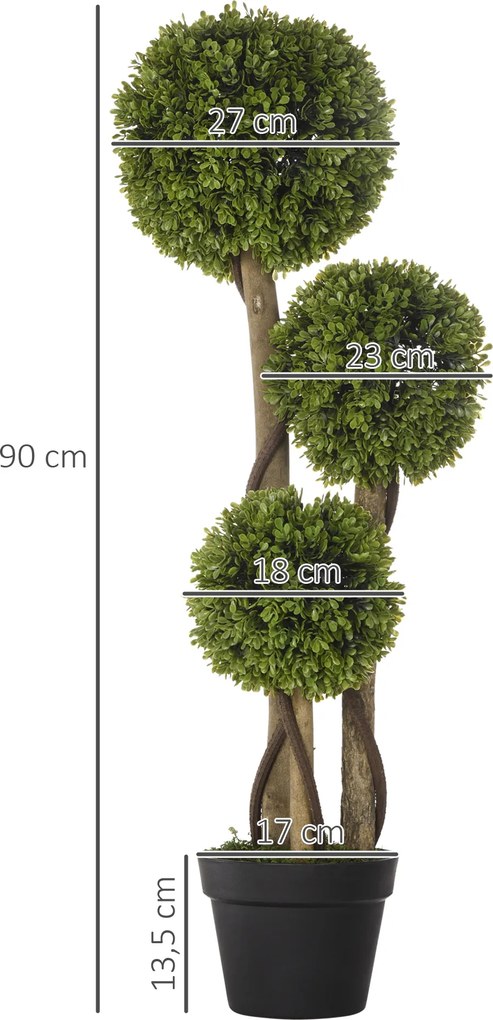 HOMCOM Umělá rostlina, 90 cm,Umělá rostlina, zimostráz v květináči, umělý strom s UV ochranou, pokojová rostlina do obývacího pokoje, světle zelená| …