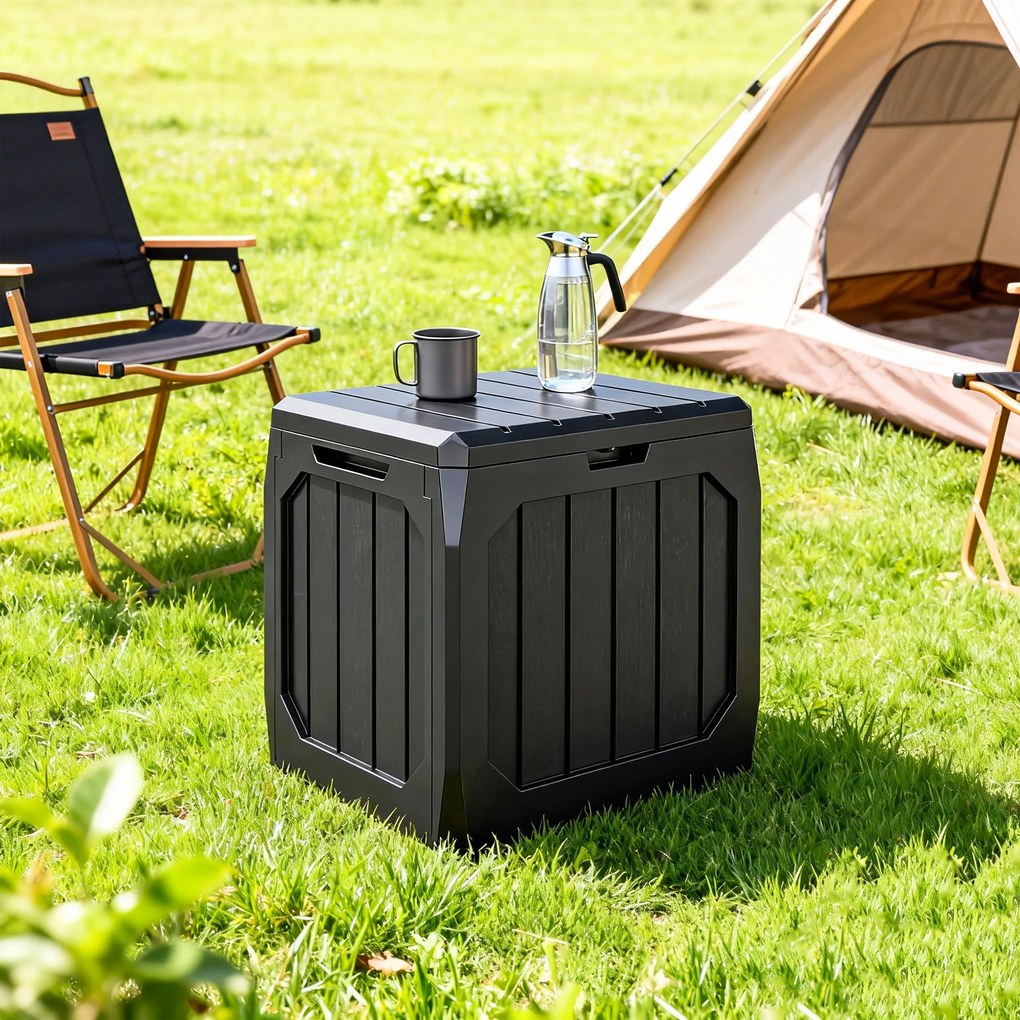 Outsunny plastový zahradní úložný box o objemu 121 l, venkovní úložný box s uchy, černý