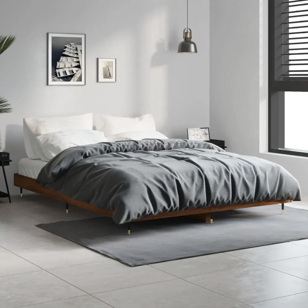 vidaXL Rám postele hnědý dub 135 x 190 cm kompozitní dřevo