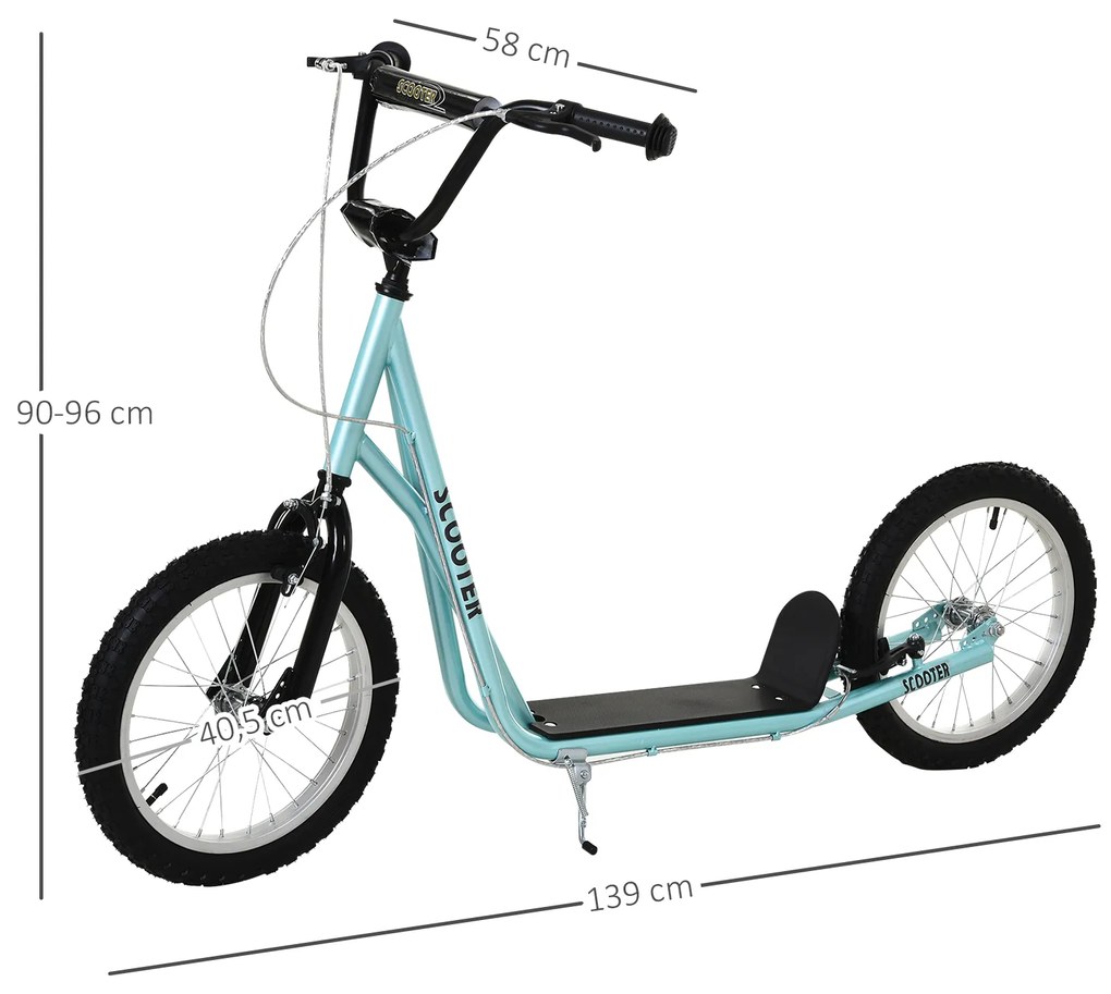 HOMCOM Dětská koloběžka Scooter Skládací koloběžka s pneumatikami a ruční brzdou, městská koloběžka, dobrodružství pro děti od 5 let, 16 palců| Aosom