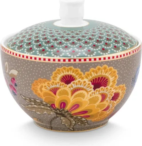 Pip Studio Blooming Tales cukřenka 300ml, modrá-khaki (Stylová cukřenka z tenkostěnného porcelánu)