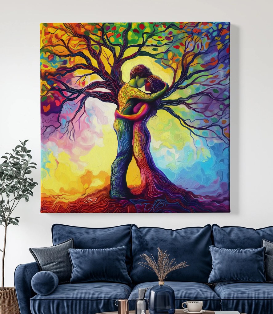 Obraz na plátně - Strom života Milenci v pokušení FeelHappy.cz Velikost obrazu (šířka x výška): 120 x 120 cm
