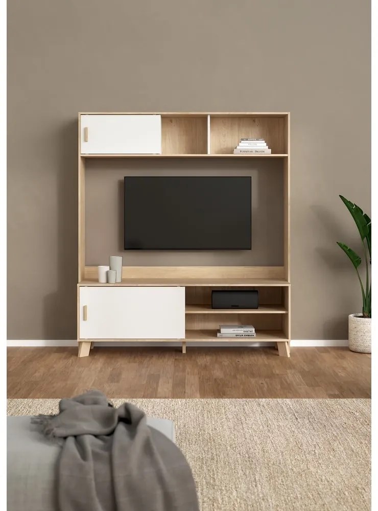 Bílá/v přírodní barvě TV sestava v dekoru dubu 159x181x48 cm Ikast – Tvilum
