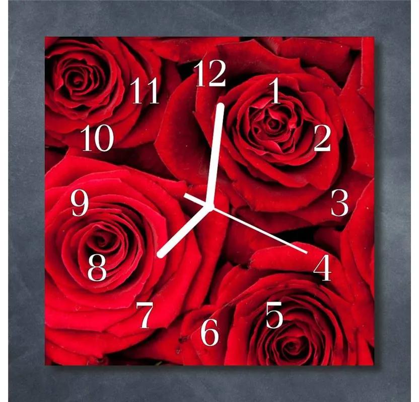 Nástěnné hodiny obrazové na skle - Růže červené