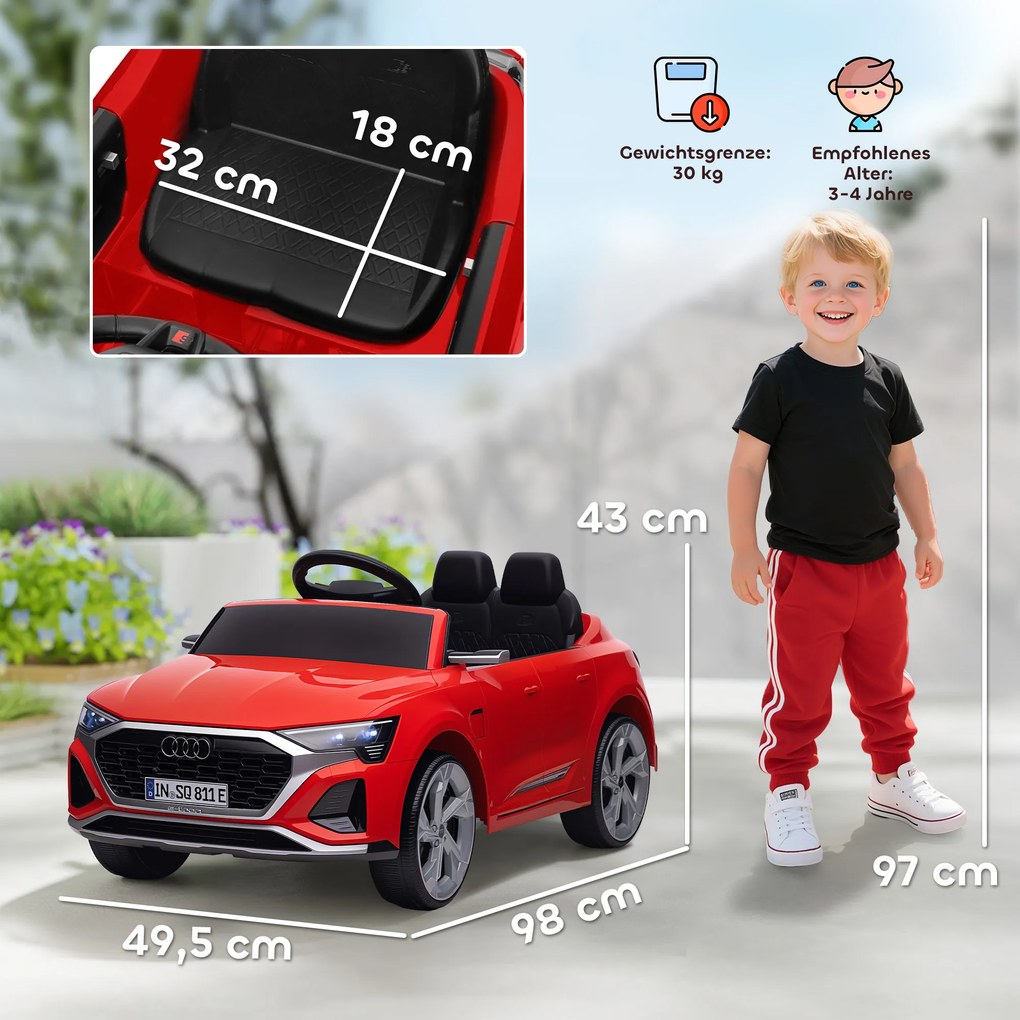 AIYAPLAY Elektrické auto pro děti od 3 let Audi Q8 etron Sportback 12V s baterií a dálkovým ovládáním, jarní odpružení, světla, klakson a hudba červe…