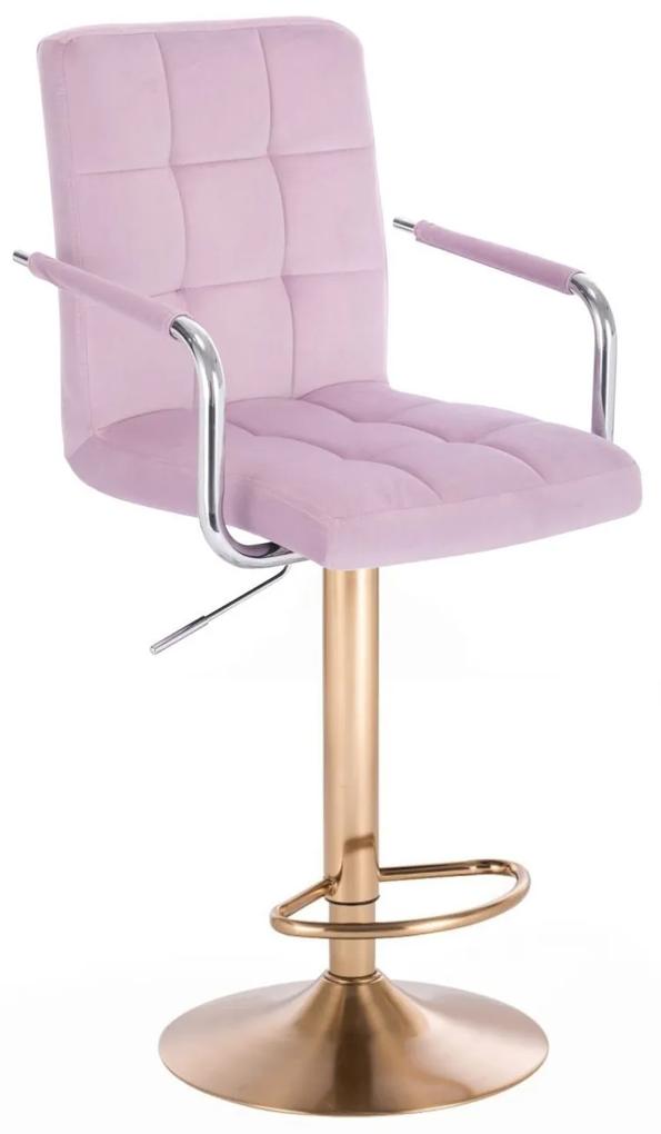 LuxuryForm Barová židle VERONA VELUR na zlatém talíři -  fialový vřes