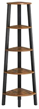 Rohový regál v industriálním designu, 5 polic, 159x34x34 cm