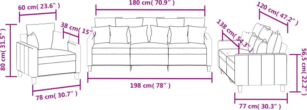 vidaXL 3dílná sedací souprava s polštáři textil [3201633] Barva: světle šedá