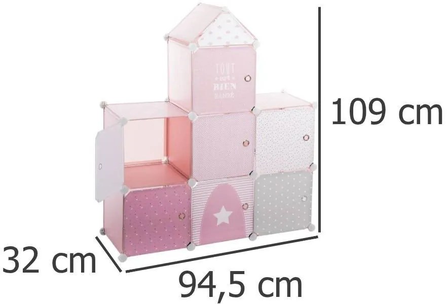 Dětská skříň s přihrádkami, 94,5 x 32 x 109 cm, růžová