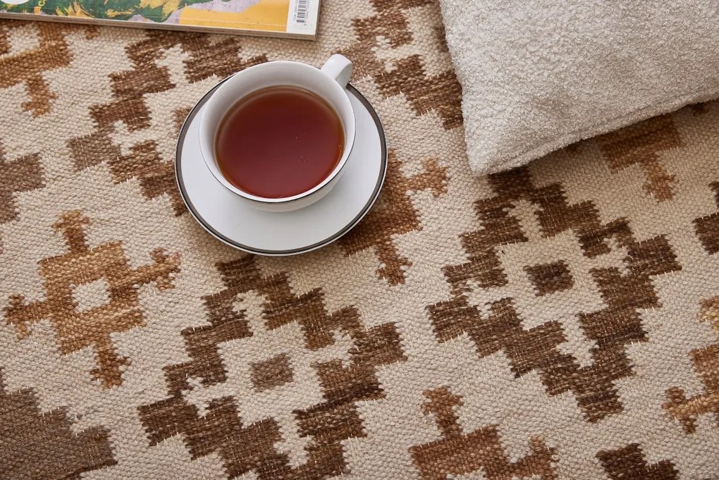 Diamond Carpets India, Ručně vázaný kusový koberec M. Kelim DE 2262 Brown Mix, 120x170, hnědá, chodba / předsíň