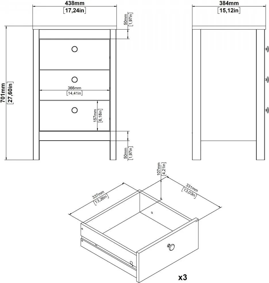 Noční stolek Realty 44 cm bílý