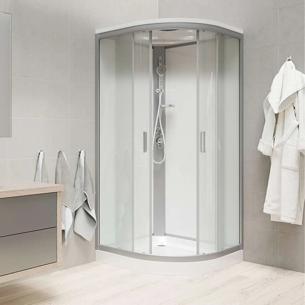 Mereo - Sprchový box 80x80 cm, se stříškou, satin/bílá/sklo Point CK35172KBSW