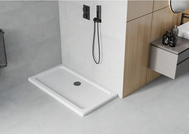 Mexen SLIM - Obdélníková sprchová vanička 140x70x5cm + černý sifon, bílá, 40107014B