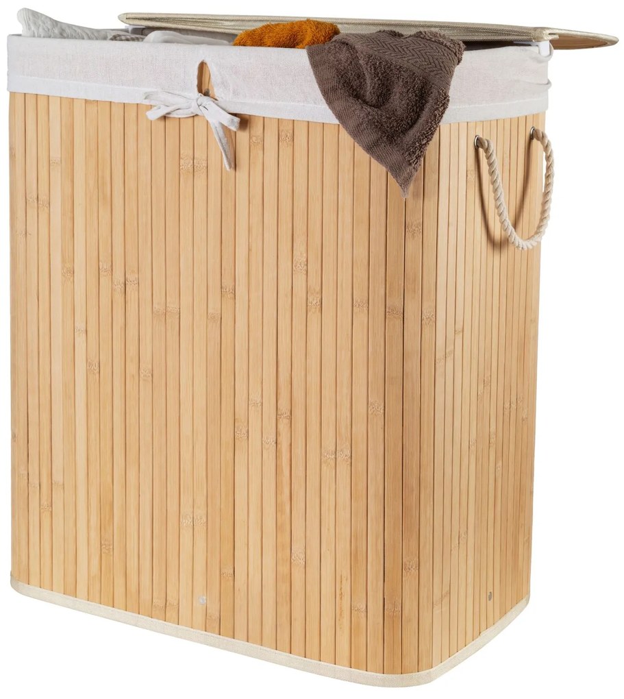 Bambusový koš na prádlo s víkem Compactor Bamboo XXL 105 L - 2dílný, přírodní,52 x 32 x 63