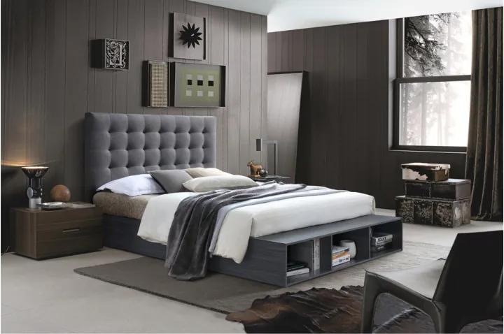 Manželská čalouněná postel 160x200 s roštem a regálem šedá TK3138