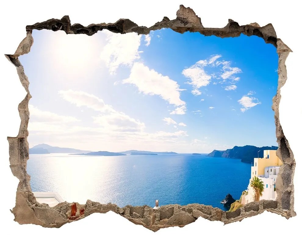 Wallmuralia Díra 3D ve zdi nálepka Santorini Řecko 95x64 cm