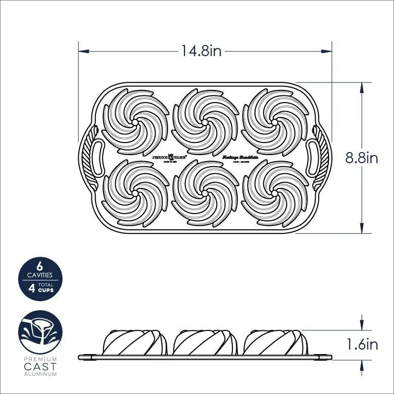 Nordic Ware forma na 6 malých bábovek zlatá 6x160 ml