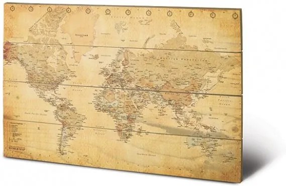 Dřevěný obraz Mapa světa - starý styl, (59 x 40 cm)