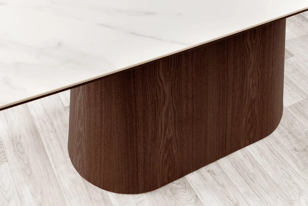 Invicta Hnědý jídelní stůl UNIQUE 200x90cm bílý mramor 45139