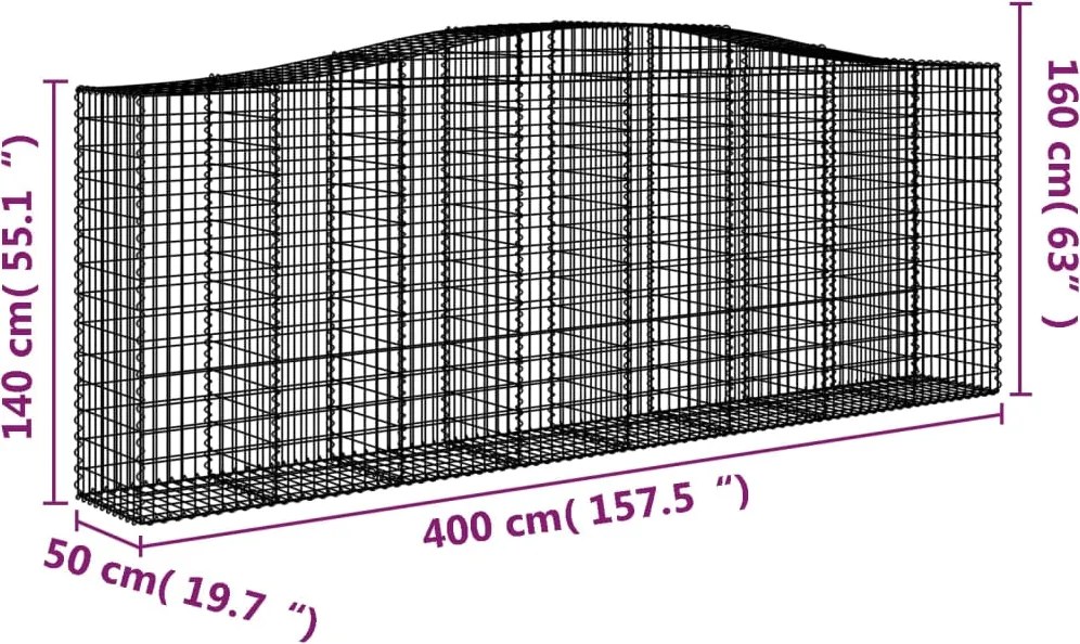 Klenuté gabionové koše 5 ks 400x50x140/160cm pozinkované železo 3145985