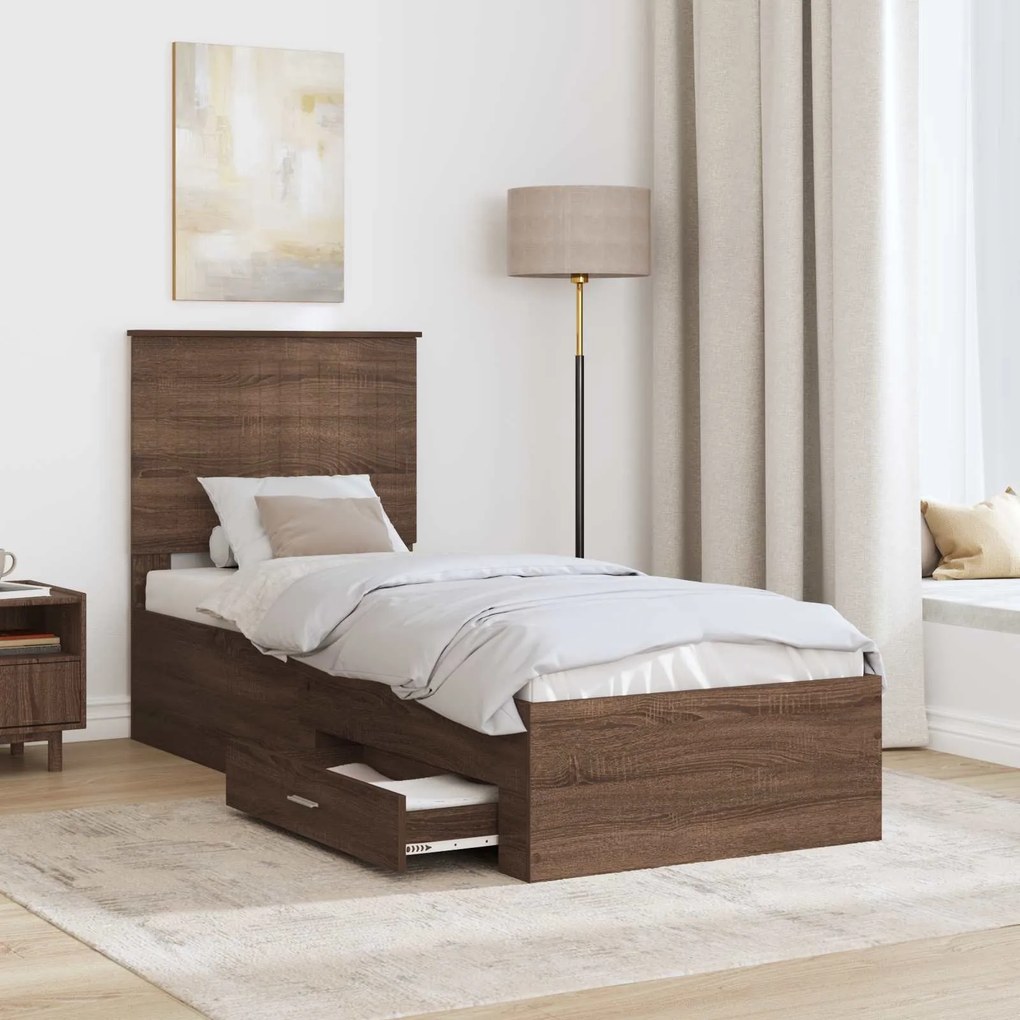 Rám postele Hnědý dub a stříbrná 70 x 190 cm Kompozitní dřevo 3411374