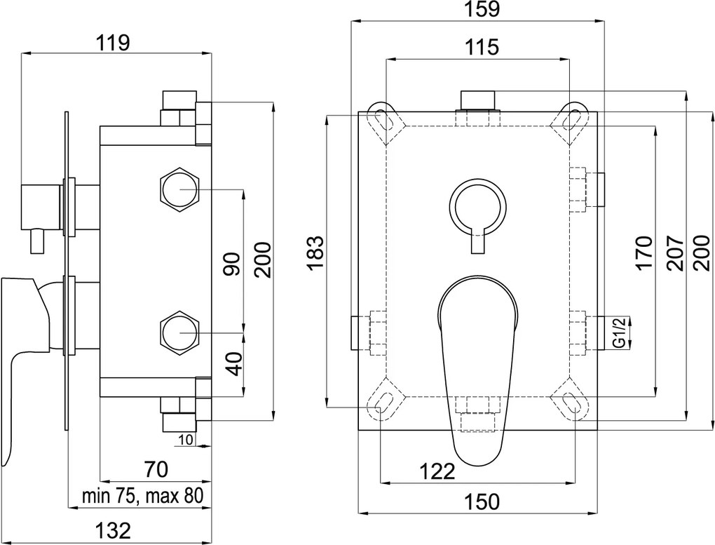 Novaservis Podomítková baterie s boxem 3 vývody, SMART BOX98051RX,0