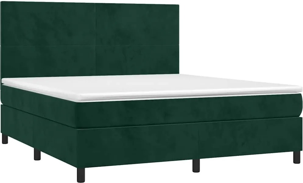 Box spring postel s matrací a LED tmavě zelená 180x200 cm samet 3136020