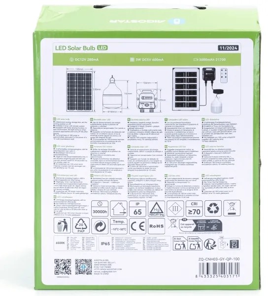 Aigostar - LED Solární lustr se senzorem LED/35W/12V 3000 mAh 6500K pr. 10 cm