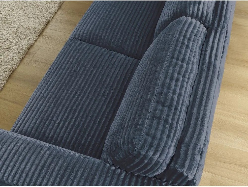 Tmavě modrá manšestrová pohovka na každodenní spaní/rozkládací 220 cm Hugo – Bobochic Paris