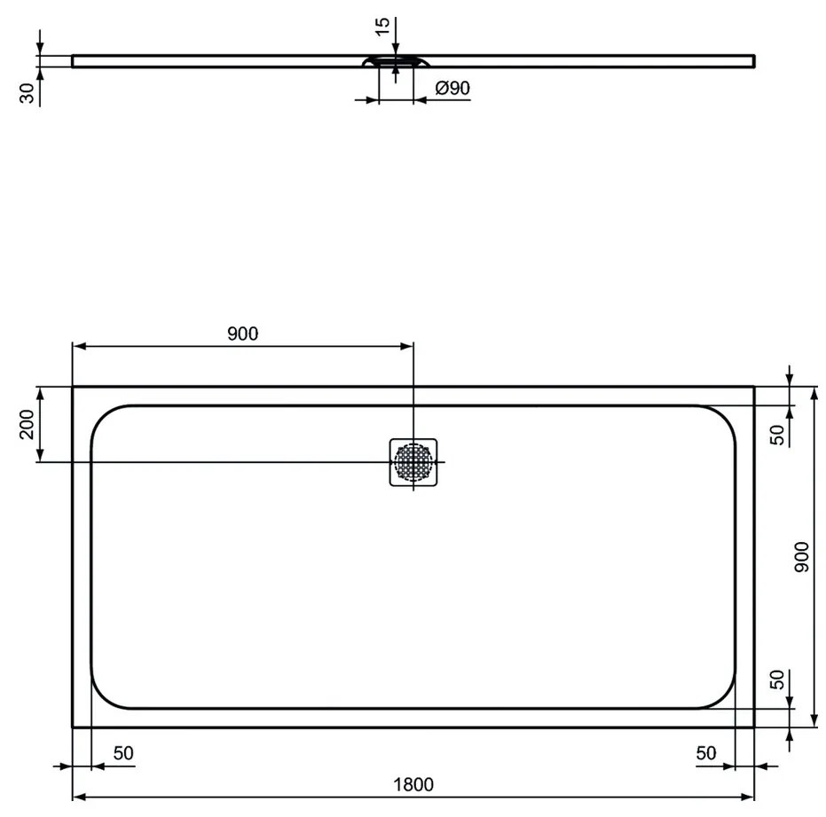 Ideal Standard Ultra Flat S - Sprchová vanička 180 x 90 cm, betonových šedá, K8306FS